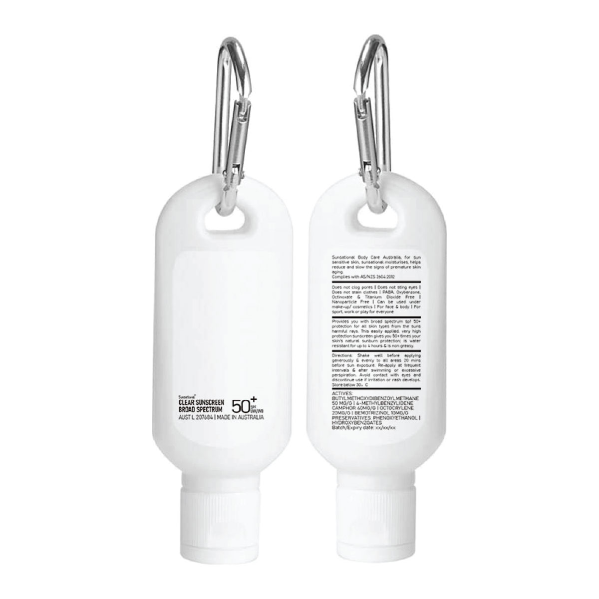 Promotional 30ml SPF 50+ Sunscreen Bottles with Carabiner | Promotion ...