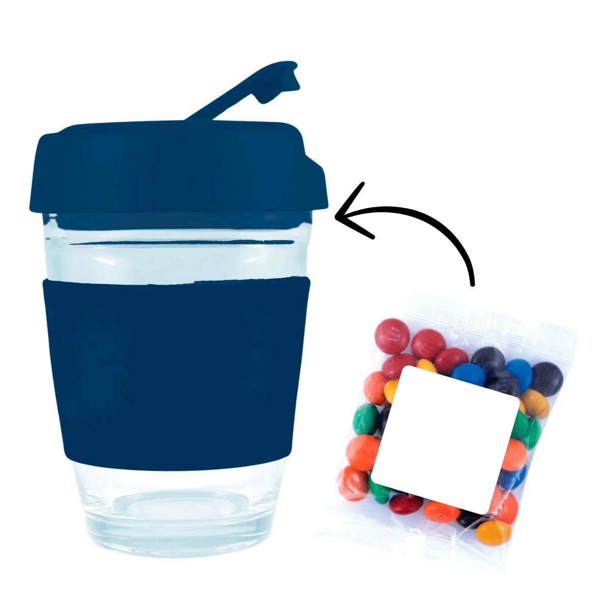 Promotional Flip Lid Glass Cups with M&Ms | Promotion Products