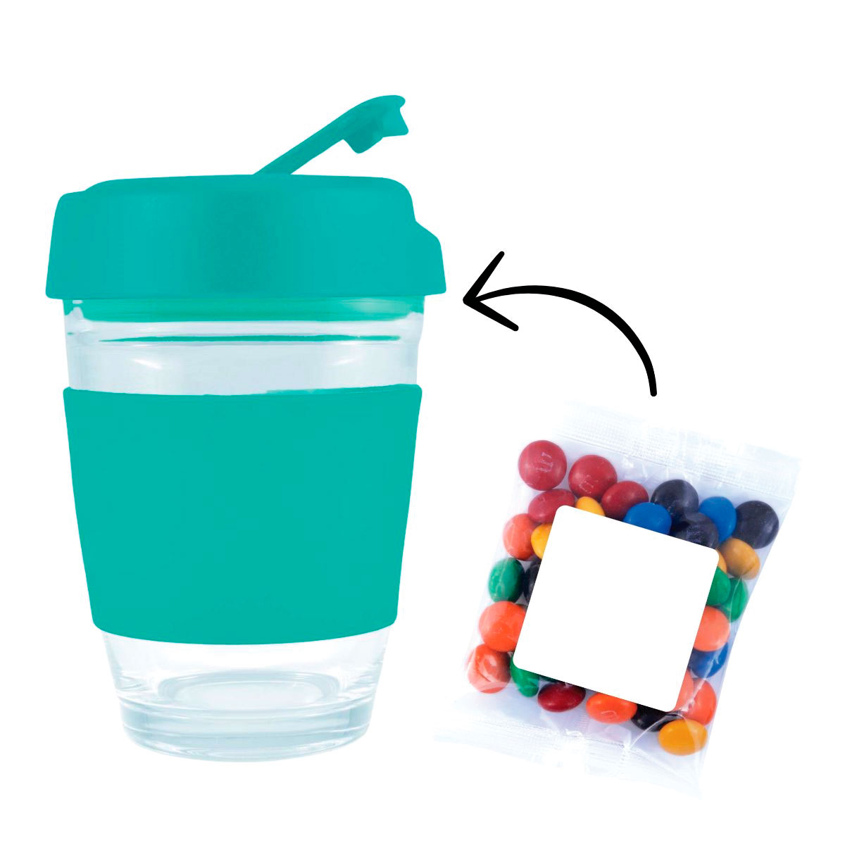 Promotional Flip Lid Glass Cups with M&Ms | Promotion Products