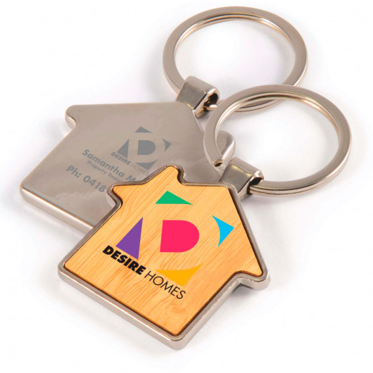 Promotional Bamboo House Shaped Keyrings | Promotion Products