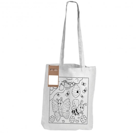 Colour In Long Handle Calico Bags | Promotion Products
